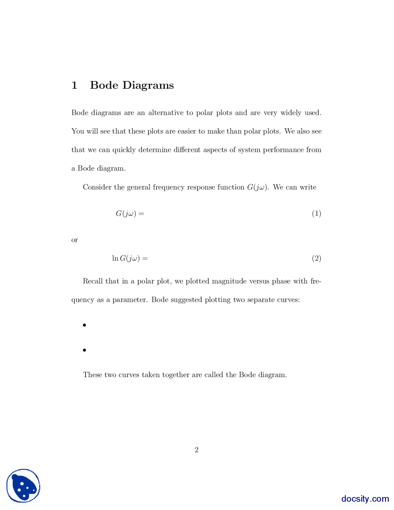 Bode Diagrams Automation Control And Design Lecture Notes Docsity