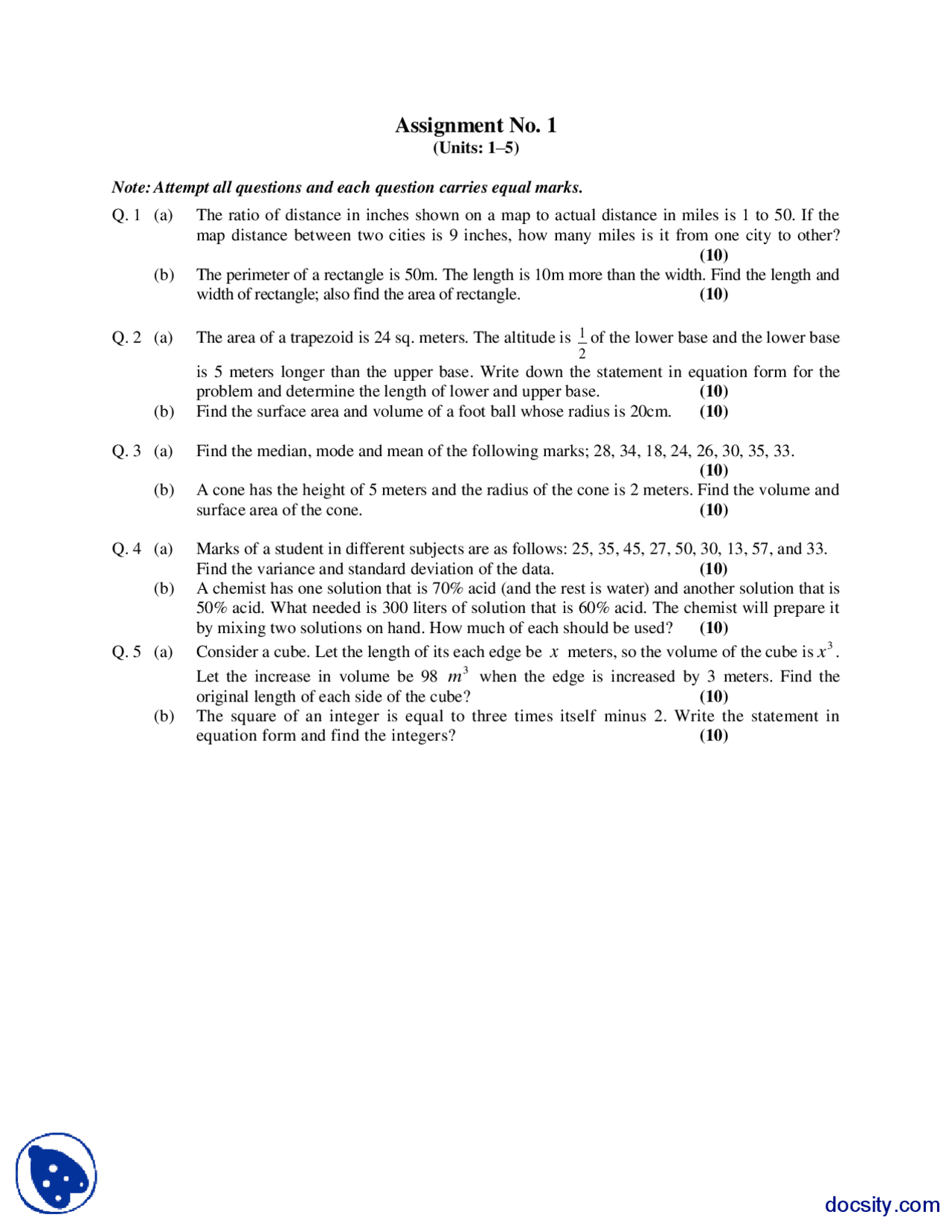 Shapes Mathematics And Statistics Assignment Exercises Mathematical