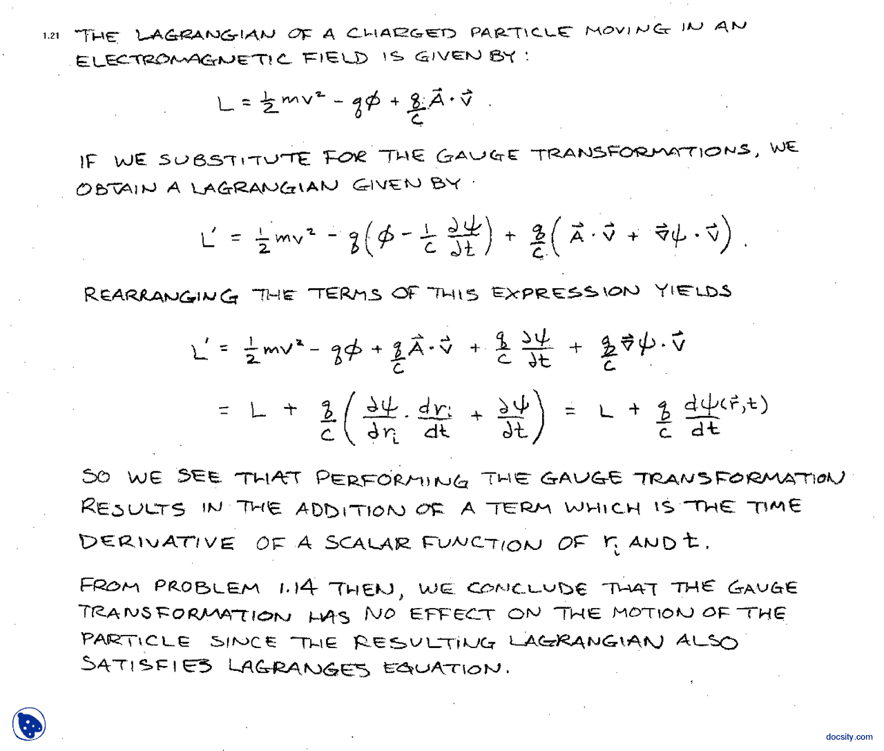 Lagrange Equation IV-Fundementals of Quantum Physics-Sloved Assignment Problems - Docsity