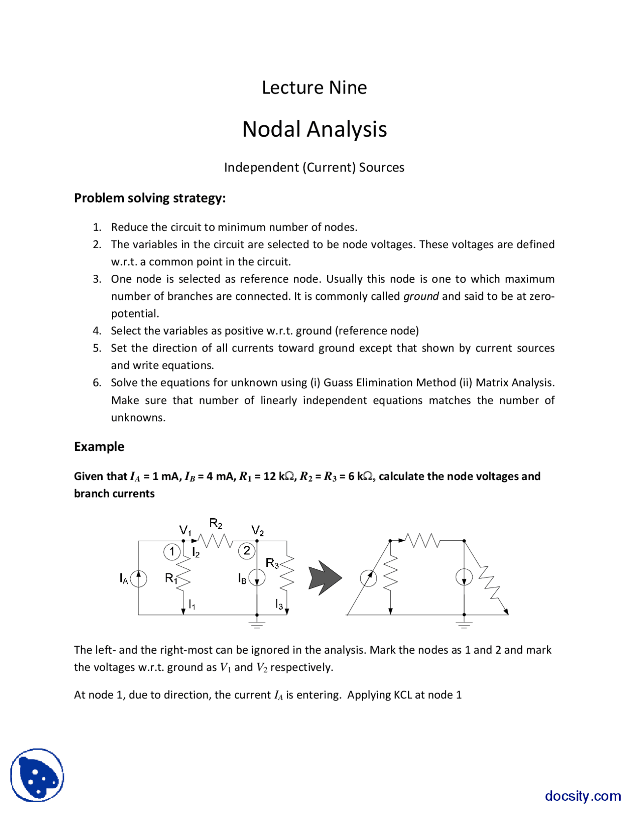 Nodal Analysis Part 1 Basic Electronics Lecture Slides Docsity