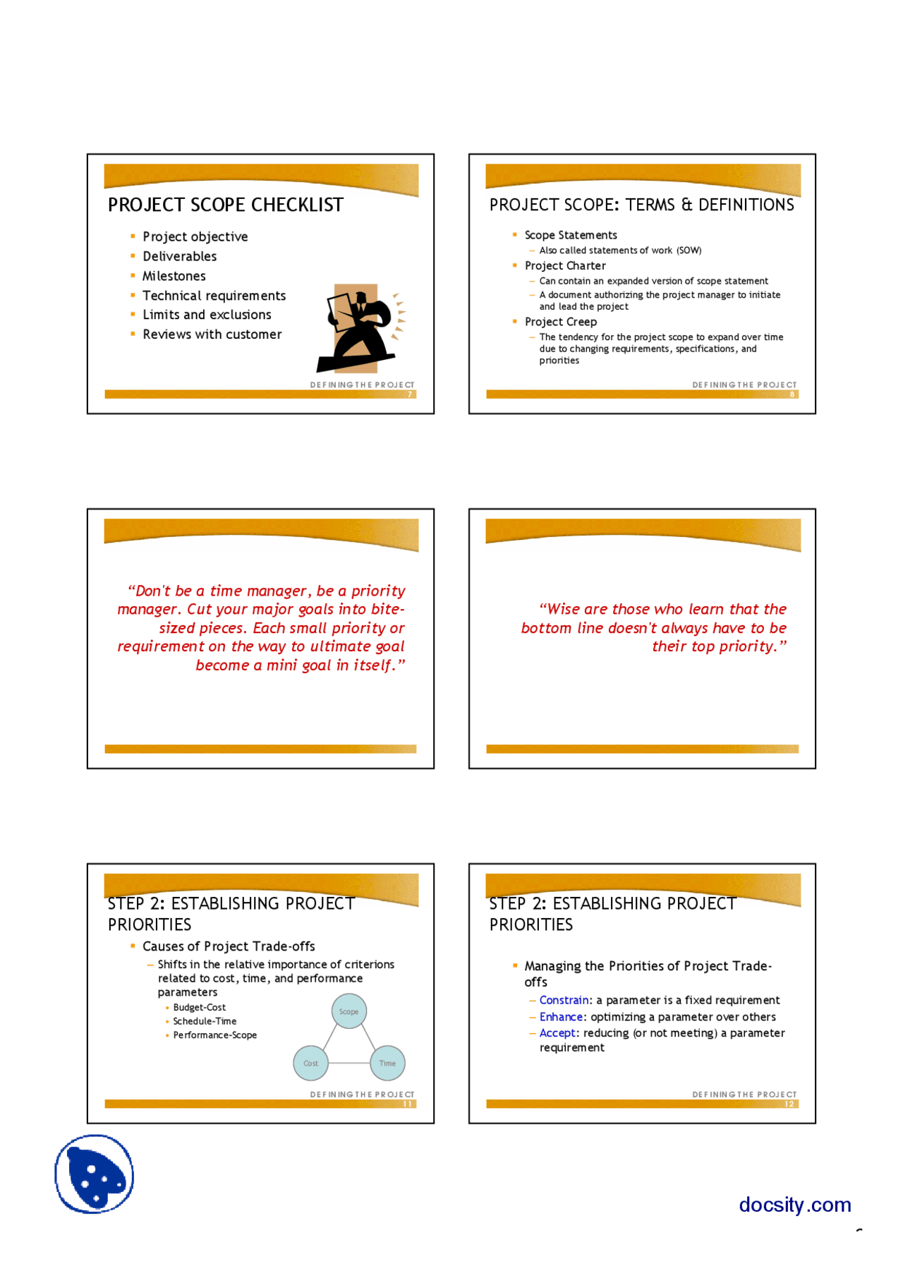 Defining The Project Part 1 Principles Of Managment Lecture Slides
