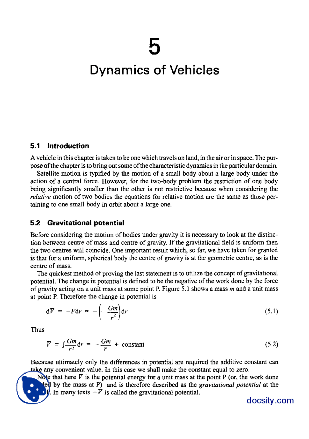 Dynamics Of Vehicles Advanced Engineering Dynamics Lecture Handout