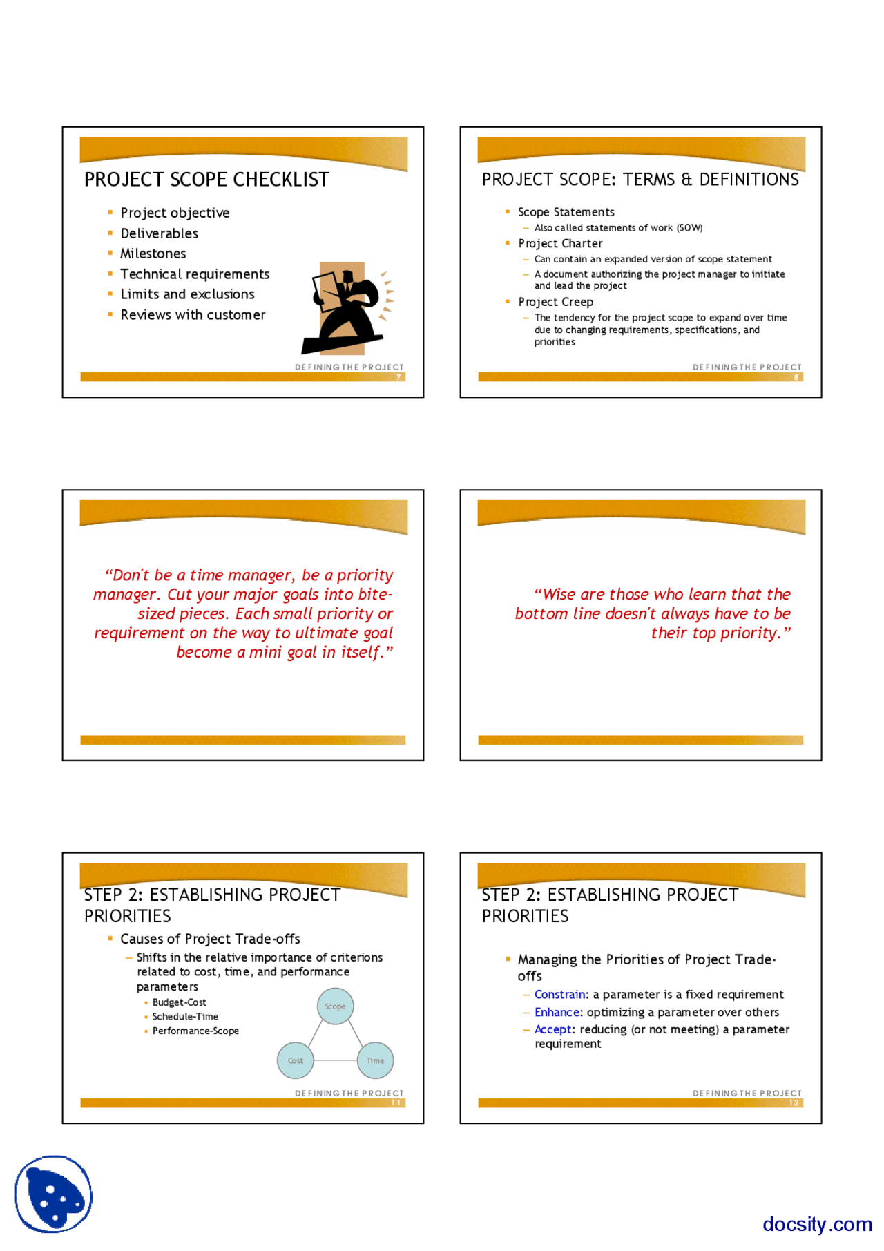 Defining the Project Part 3-Principles of Managment-Lecture Slides - Docsity