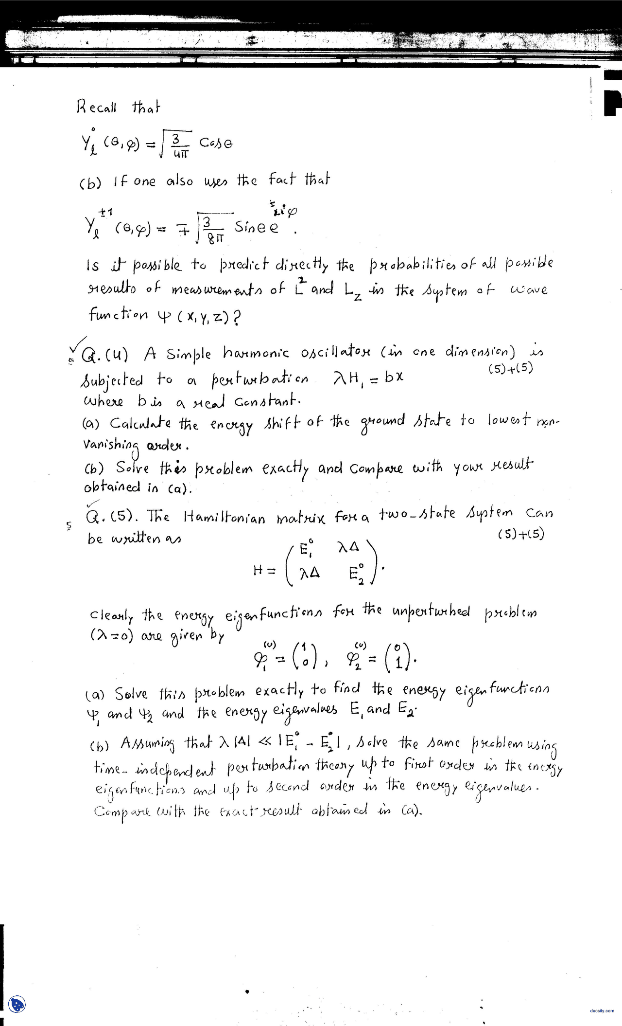 Probabilities-Advanced Quantum Mechanics-Exam Paper | Exams Quantum ...