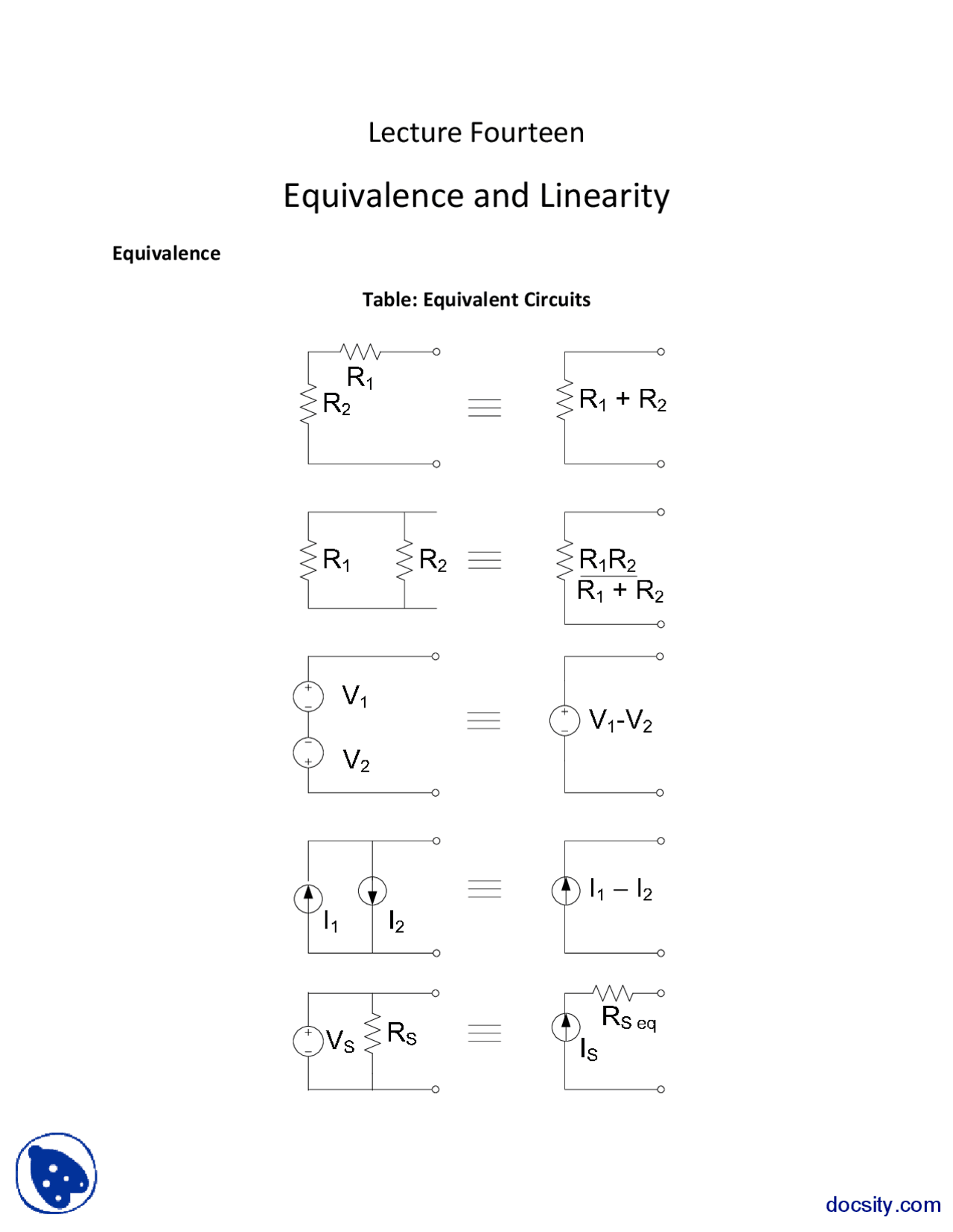 Equivalence And Linearity Basic Electronics Lecture Slides Docsity