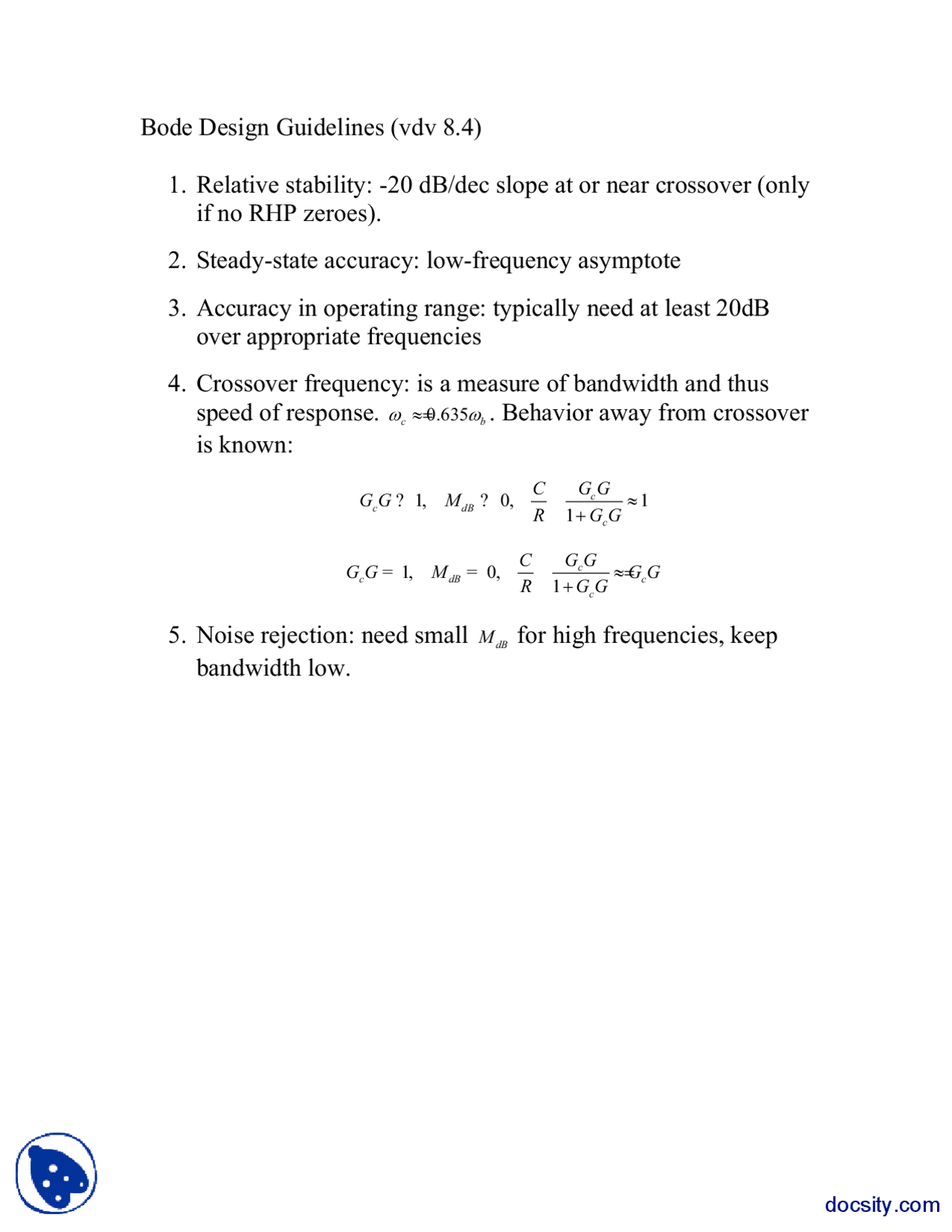 Bode Design Guidelines Principles Of Automation Control Lecture Notes