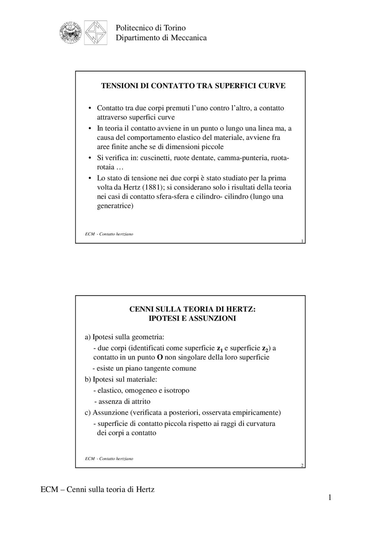 Appunti Di Elementi Costruttivi 07 Teoria Di Hertz Appunti Di