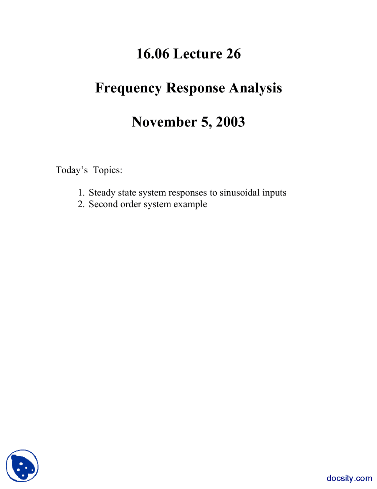 Frequency Response Analysis Control System Theory And Automation