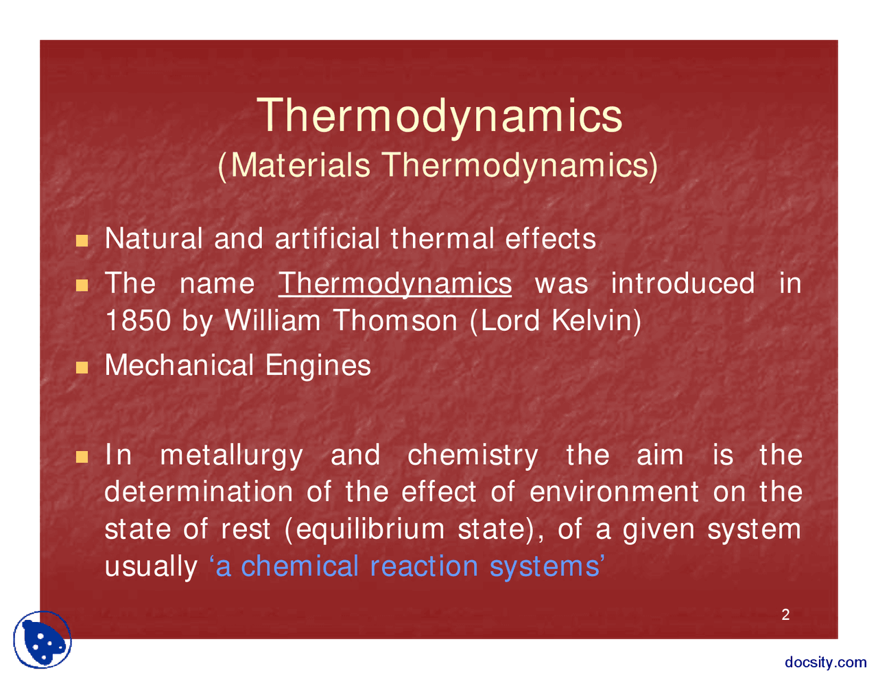 Basic Concepts Material Thermodynamics Lecture Slides Docsity