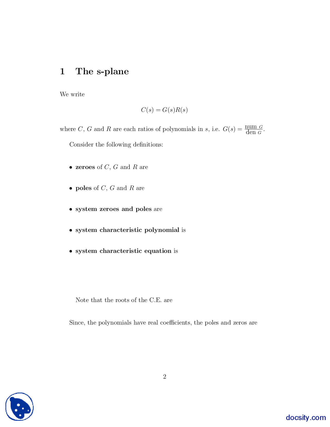 The S Plane Control System Theory And Automation Control Lecture Notes