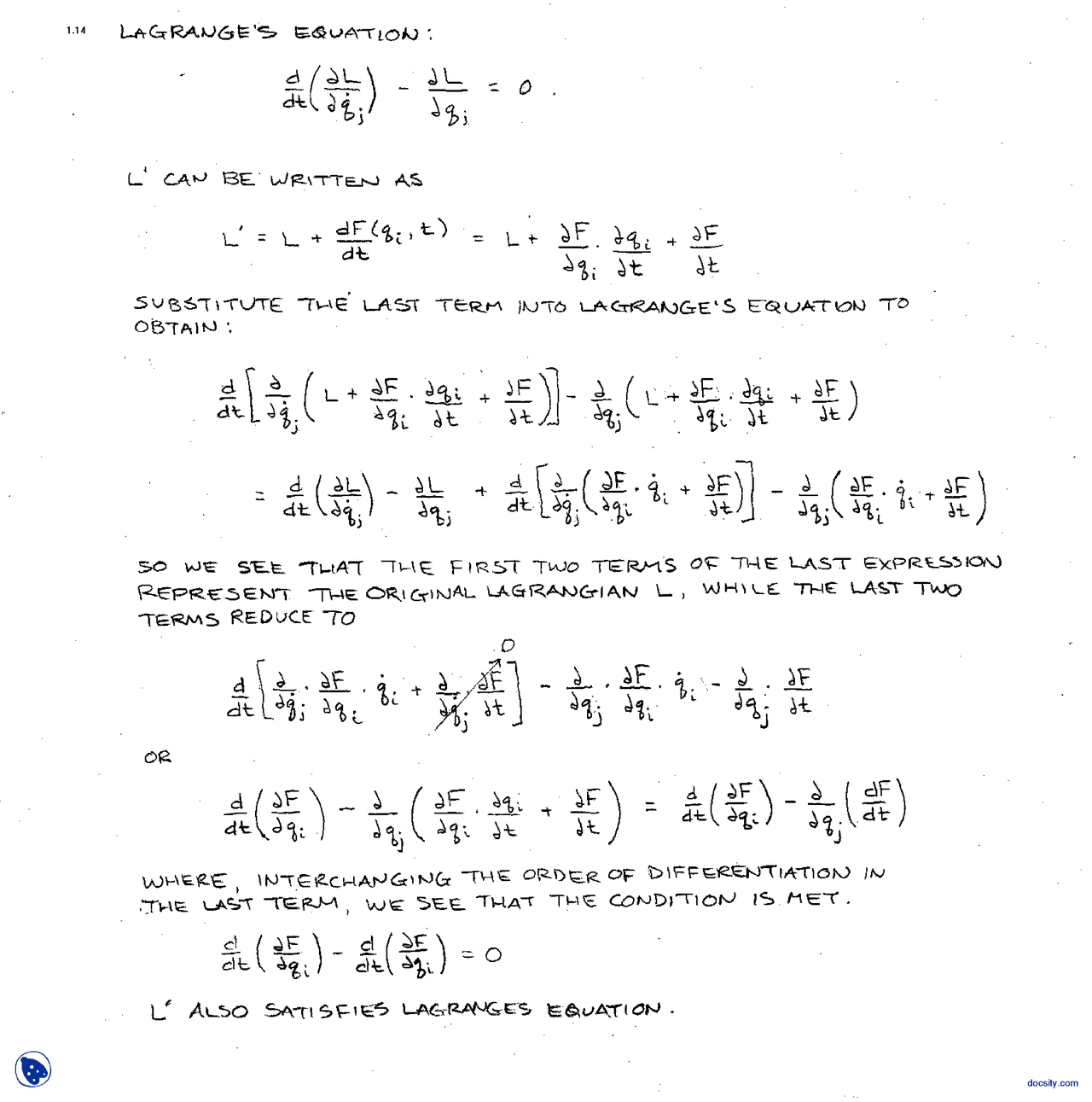 Lagrange Equation I Advanced Quantum Physics Sloved Assignment Problems