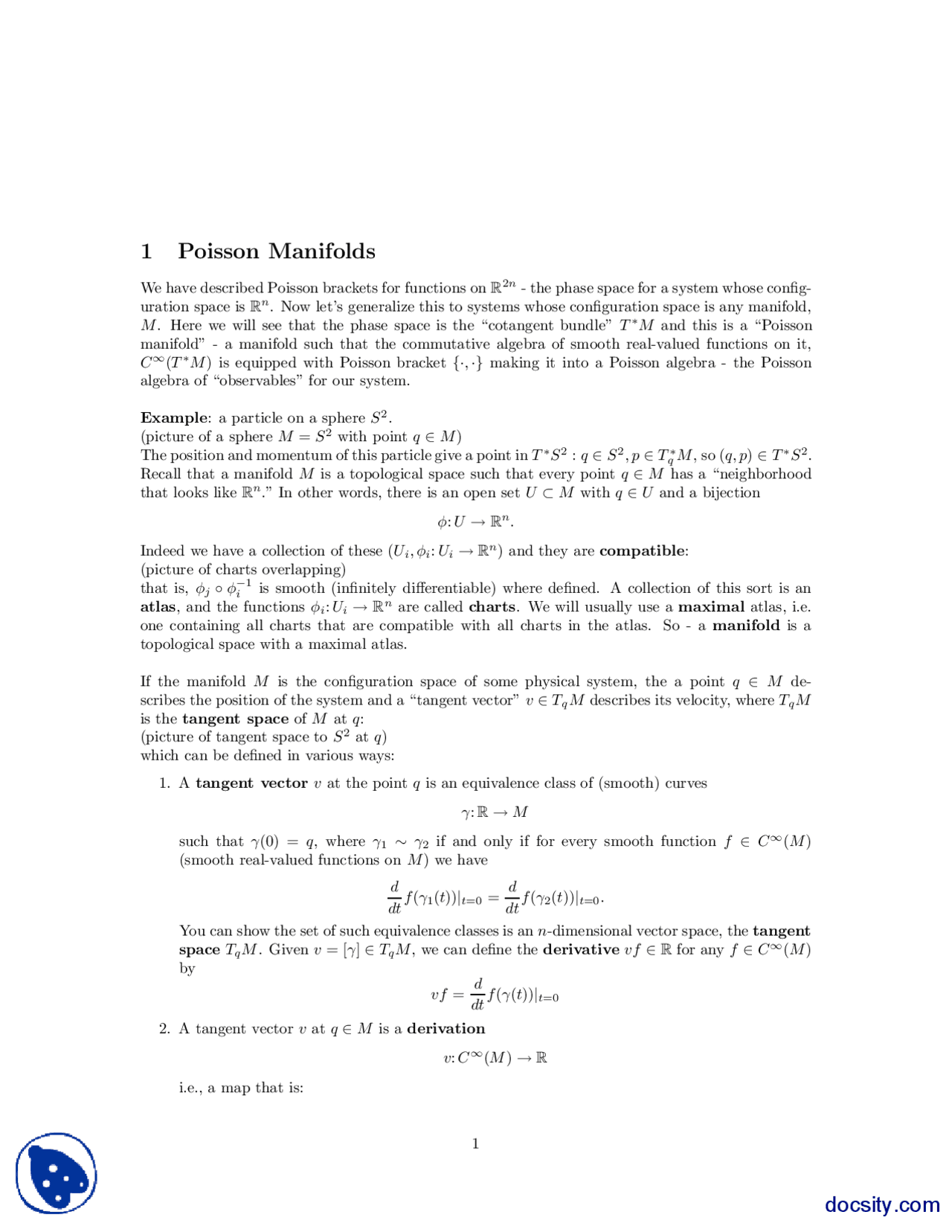 Poisson Manifolds Part 1-Classical and Relativistic Mechanics-Lecture Handout - Docsity