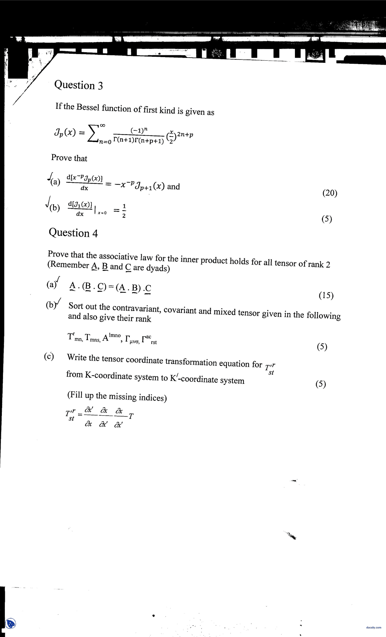 Bessel Function Mathematical Physics Assignment Docsity