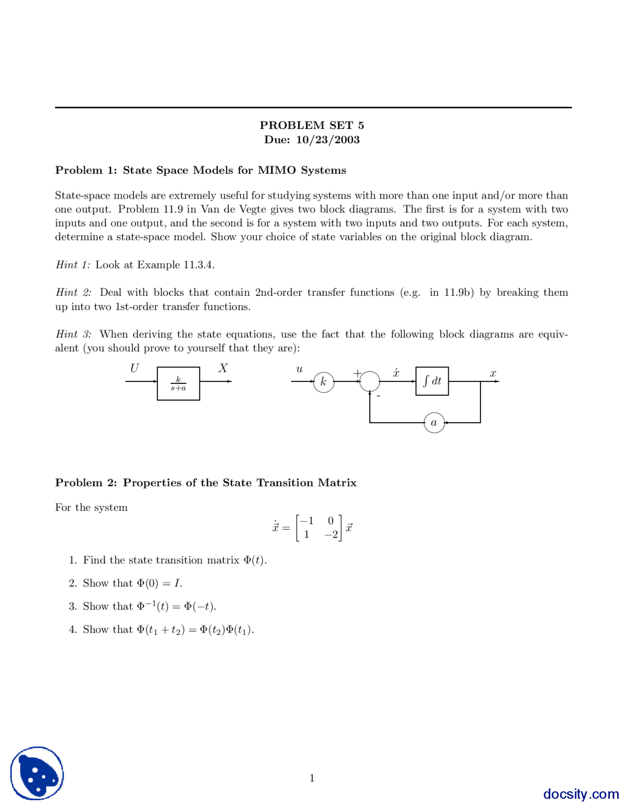 State Space Models for MIMO Systems-Principle of Automation Control ...