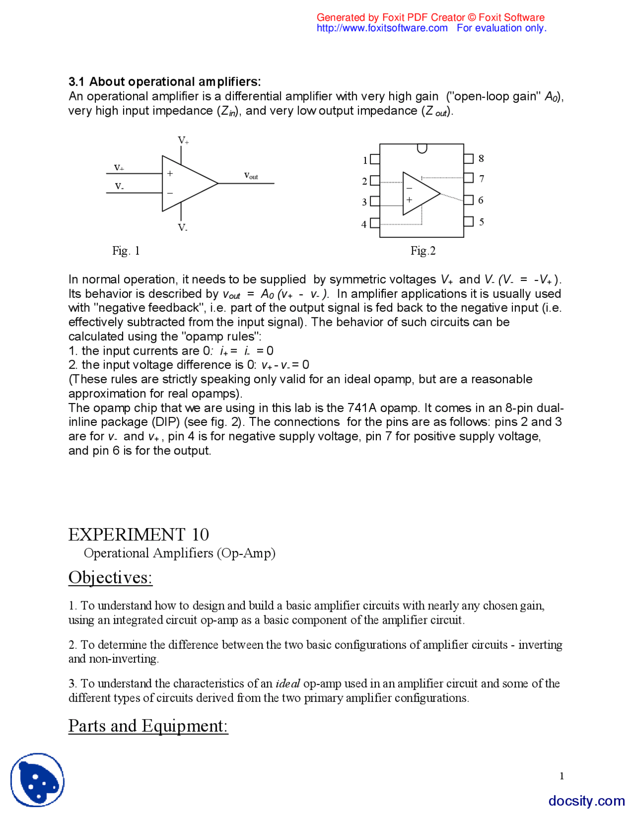 Op Amps Fundementals Of Electronics Lab Mannual Docsity