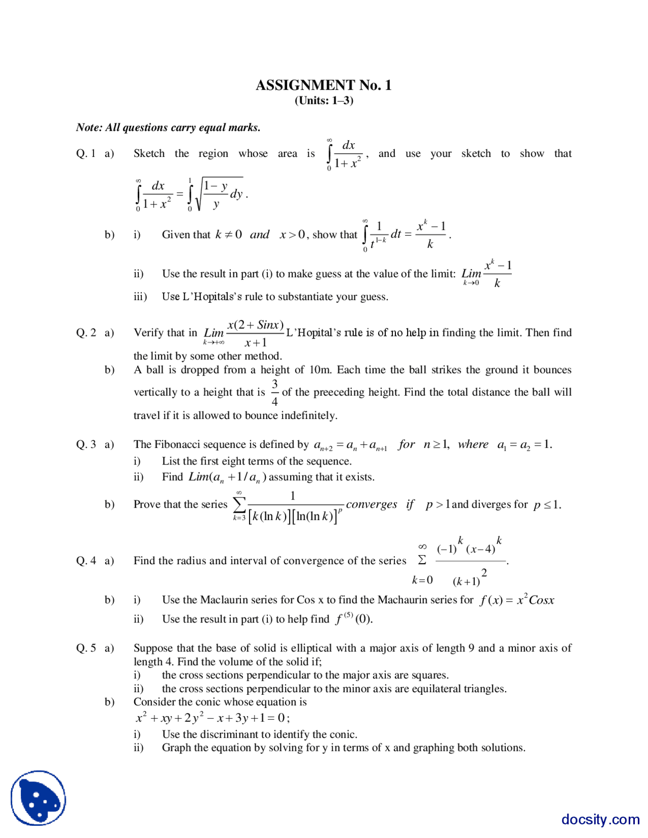 Series And L’Hopitals’s Rule-Mathematics For Computing-Assignment | Exercises Mathematics for ...