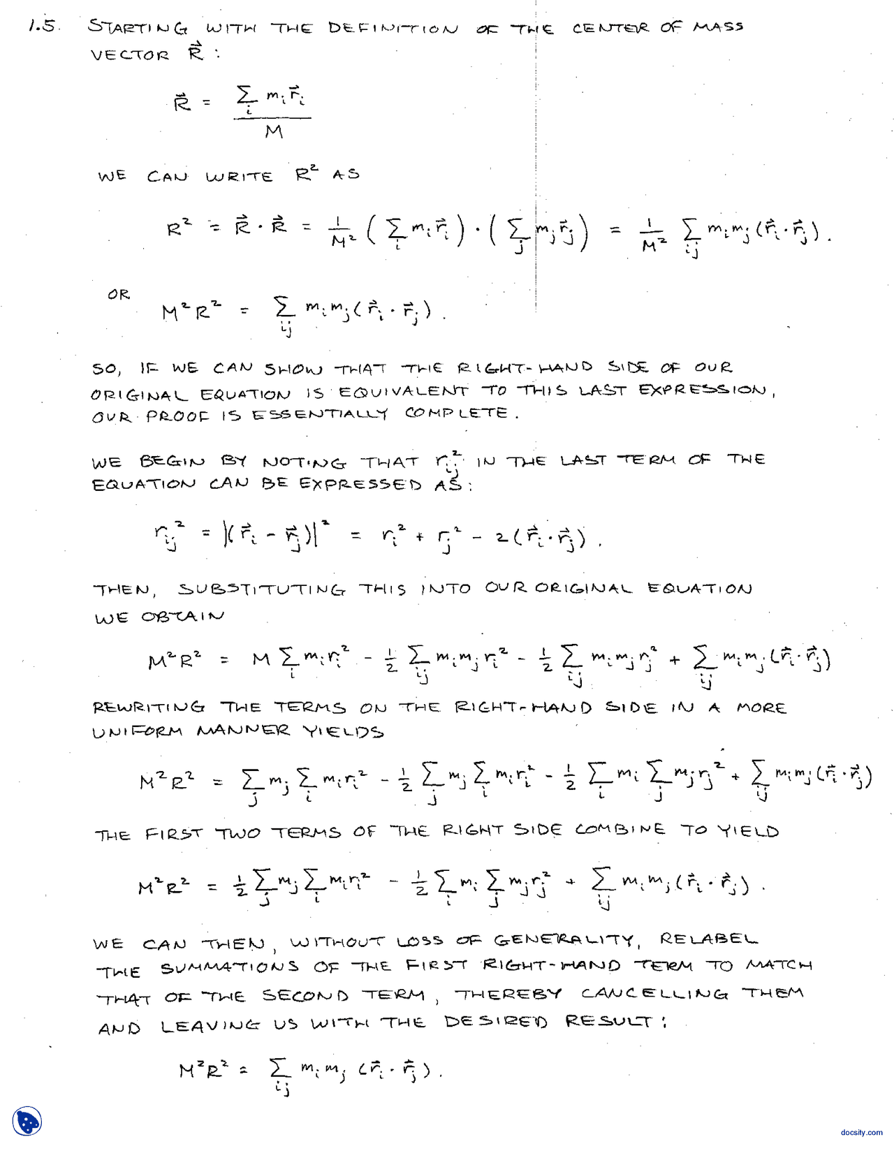 Center Of Mass I Quantum Physics Sloved Assignment Problems Docsity