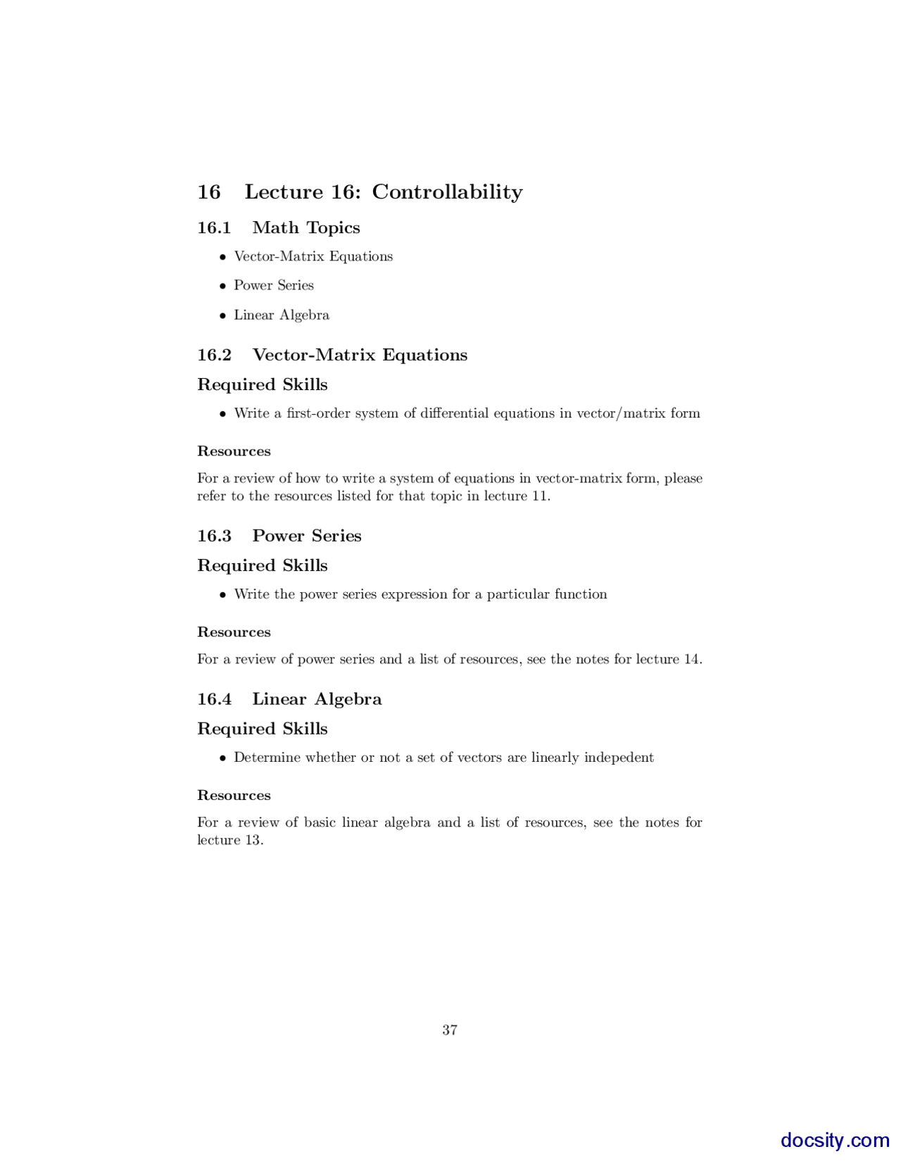 Controllability Contents Principles Of Automation Control Handout Docsity