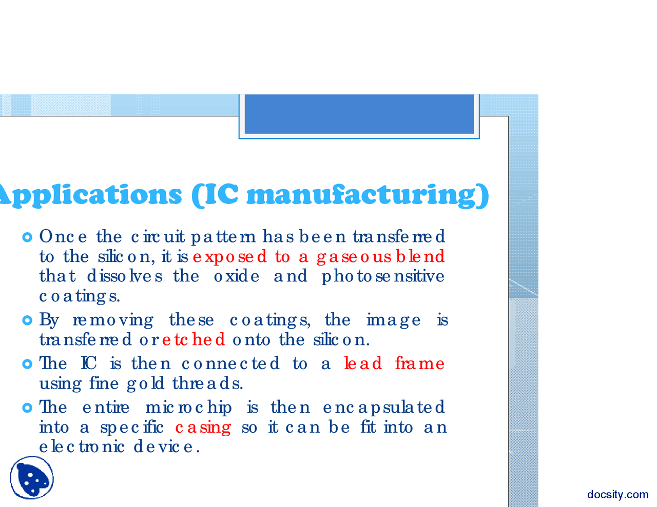 Silicon Processing part 5-Mechanical Engineering-Project Presentation - Docsity