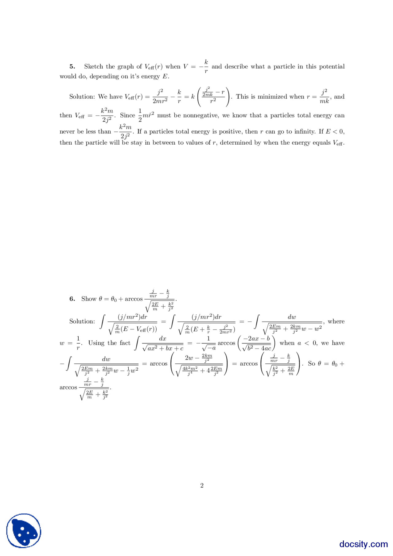 The Kepler Problem Part 4-Classical and Relativistic Mechanics-Lecture Handout - Docsity