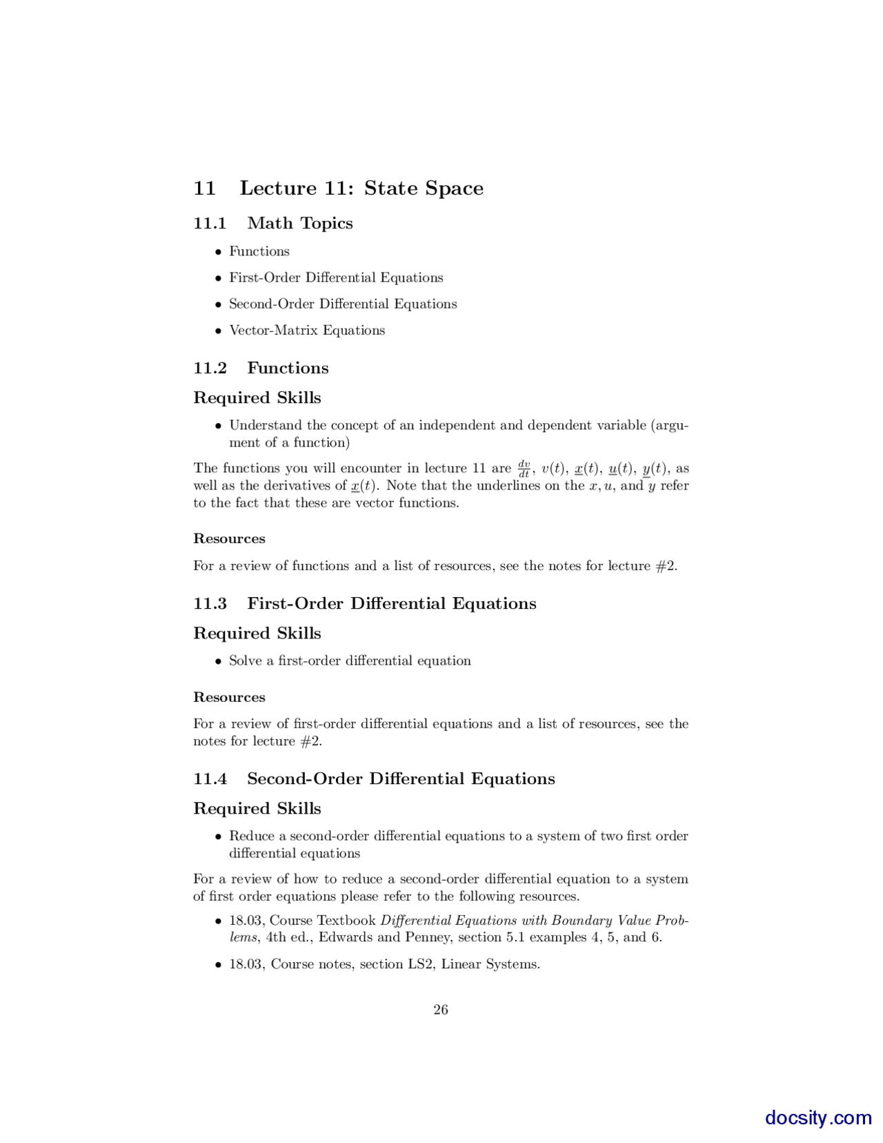 State Space Contents Principles Of Automation Control Handout Docsity