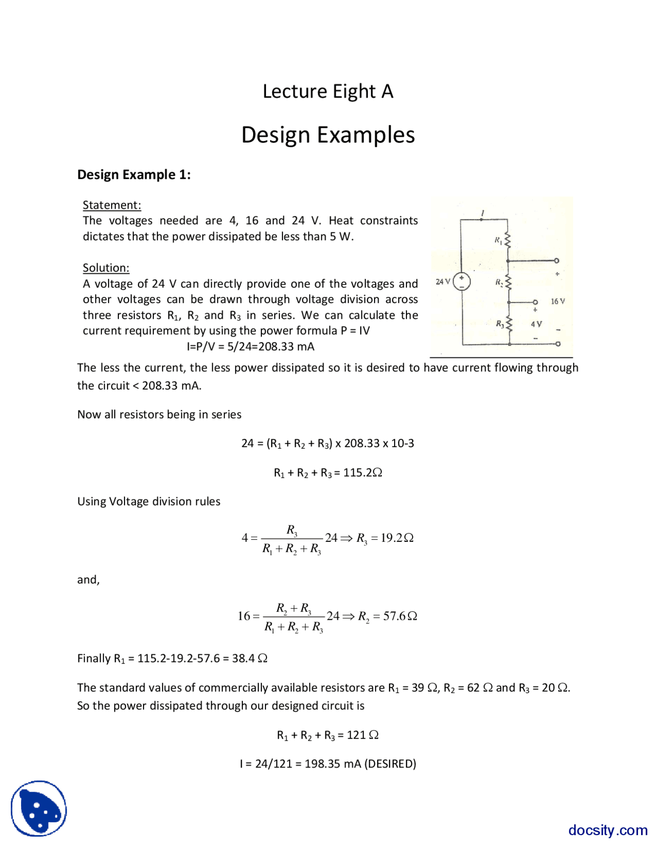 Design Examples Basic Electronics Lecture Slides Docsity