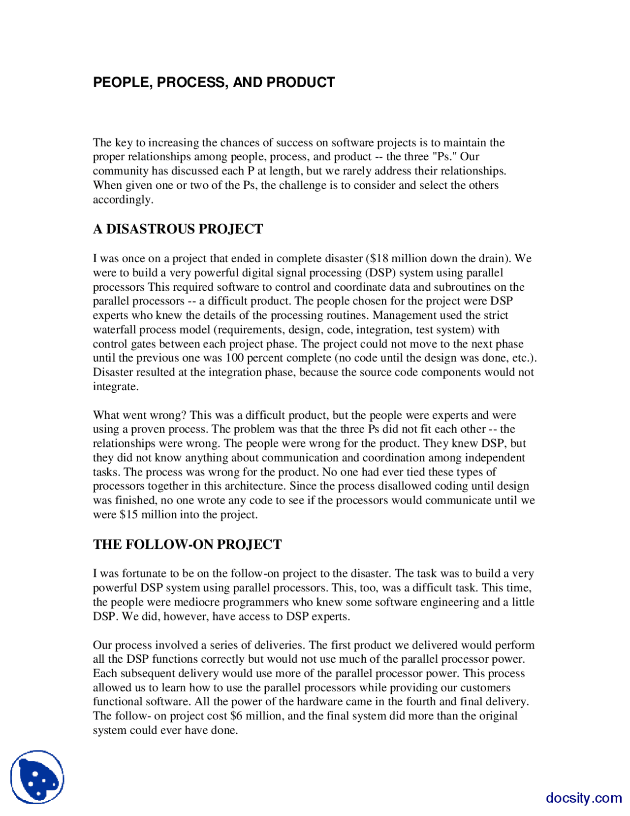 People Process And Product Introdution To Software Engineering Lecture