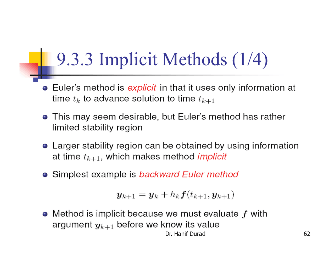 Implicit Method The Backward Euler Method Docsity