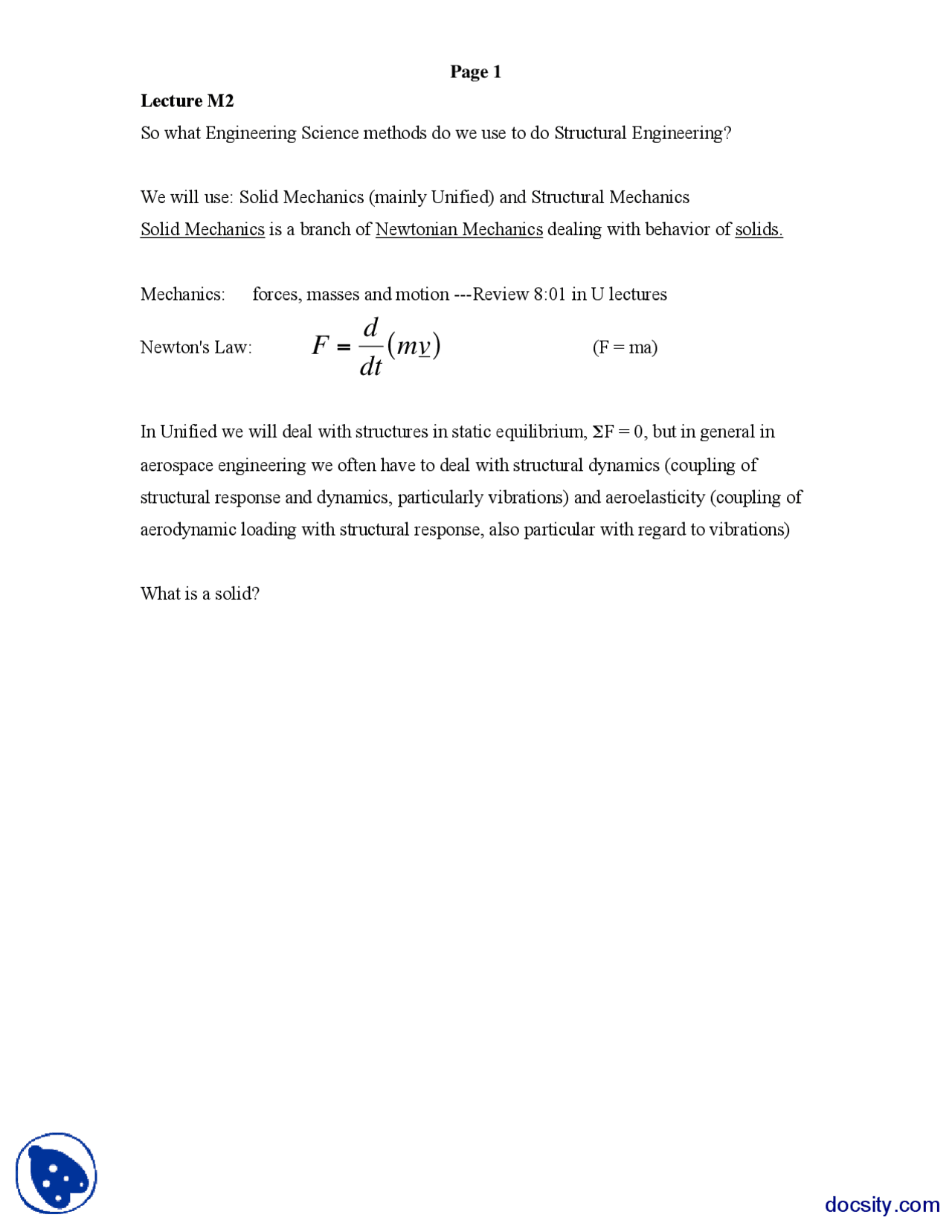 Structural Engineering Material Structures Lecture Handout Docsity