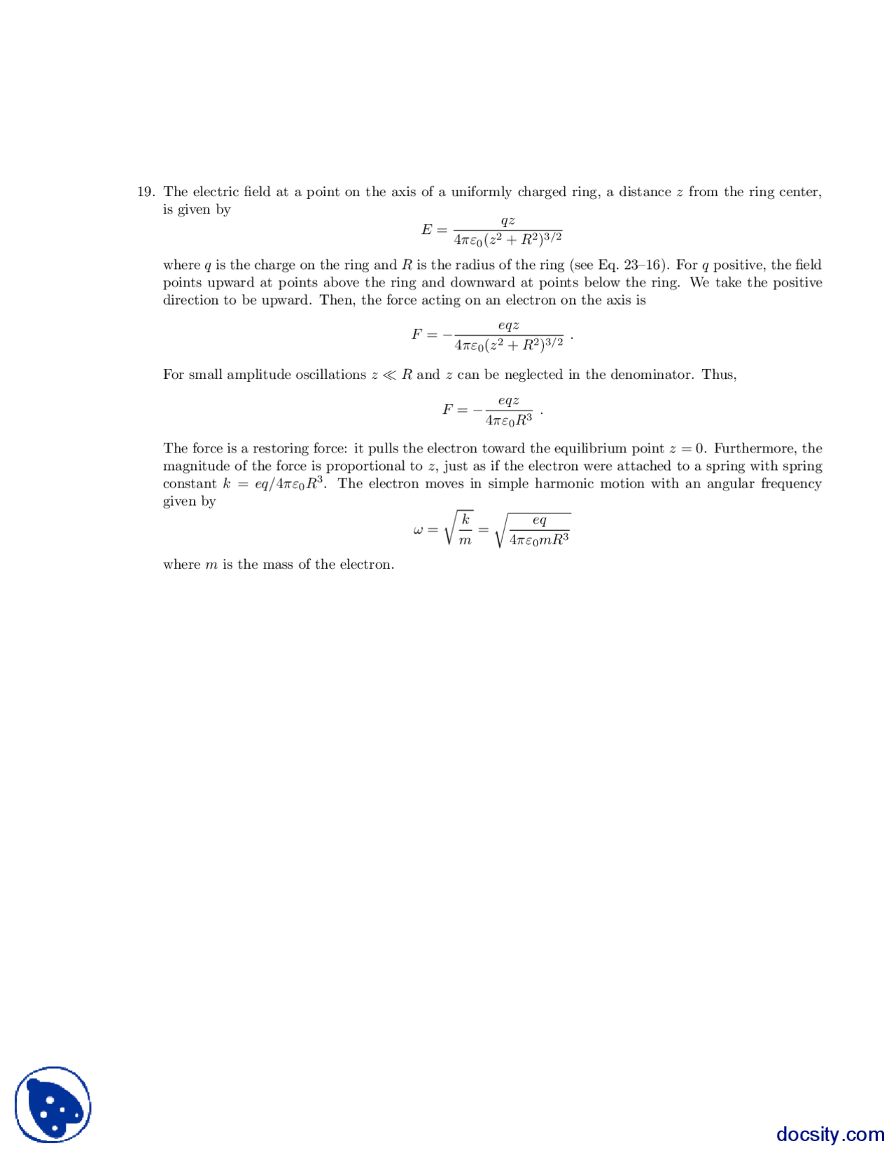 Electric Field Formulas and Solved Problem - Docsity