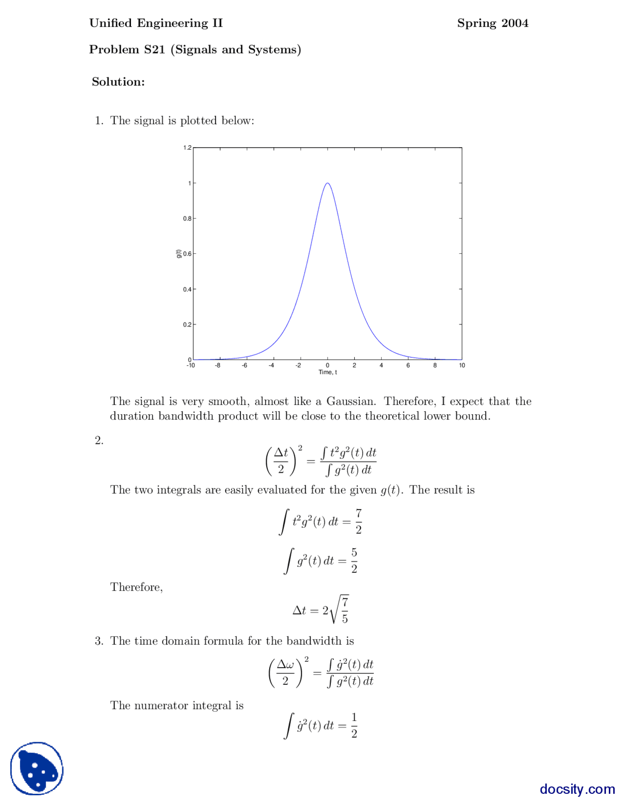 Signal Bandwidth Signal And Systems Assignment Solution Docsity