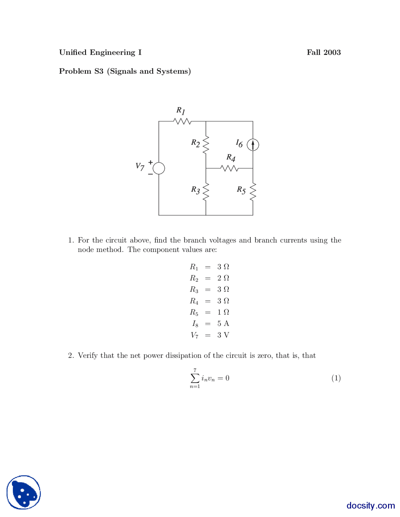 Branch Currents Signal And System Theory Assignment Docsity