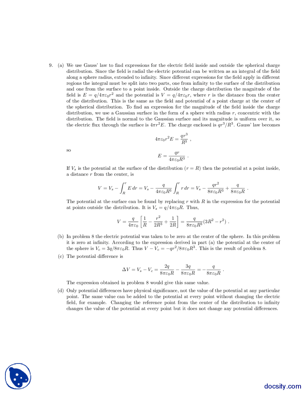 Using Gauss' Law for the Electric Field inside and outside the Spherical Charge Distribution ...
