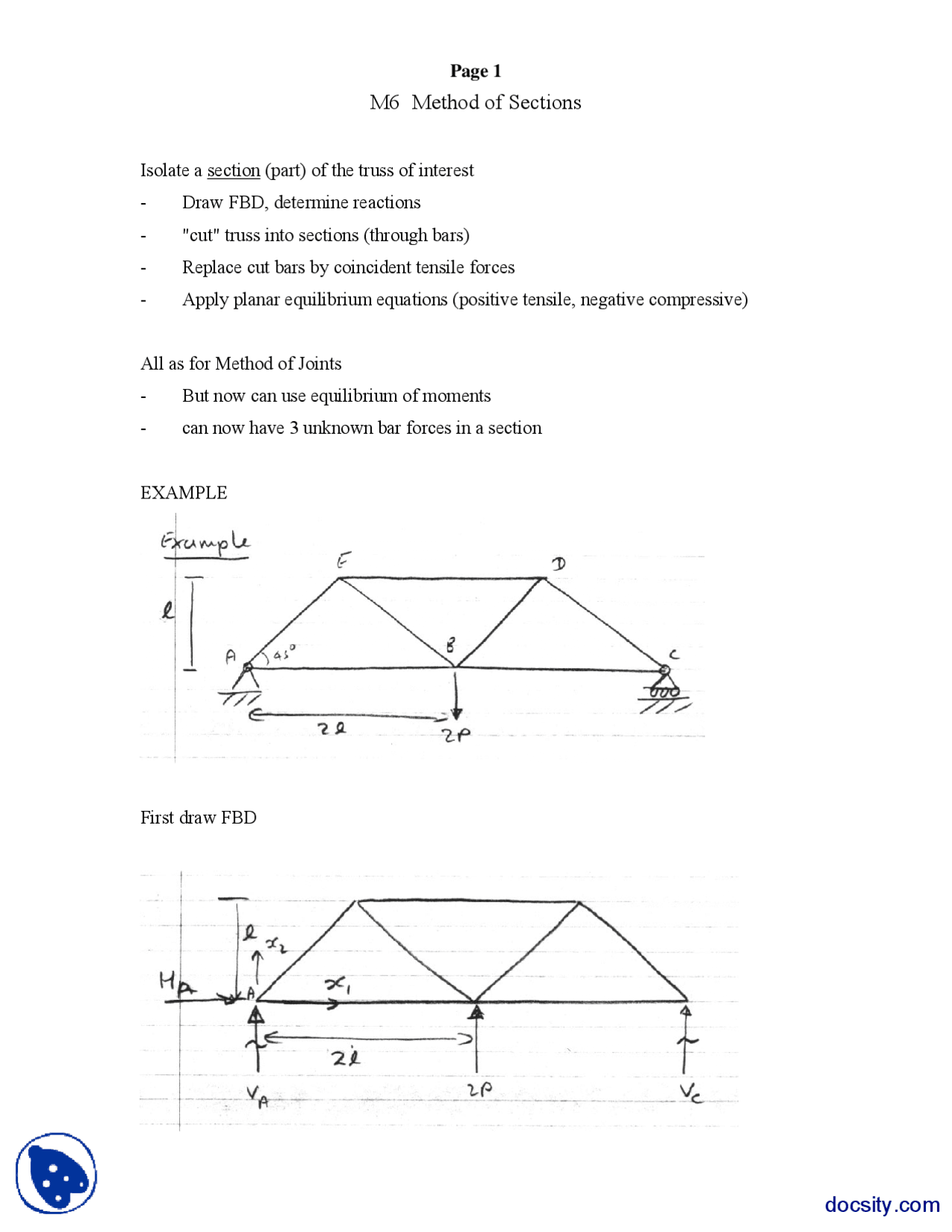 Method Of Sections Concepts Of Structure Of Materials Lecture Handout
