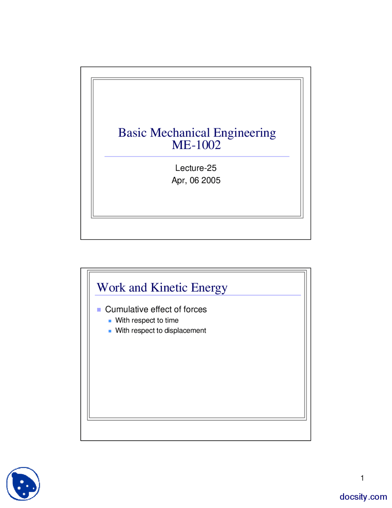 Work-Statics And Dynamics In Mechanical Engineering-Lecture Slides - Docsity