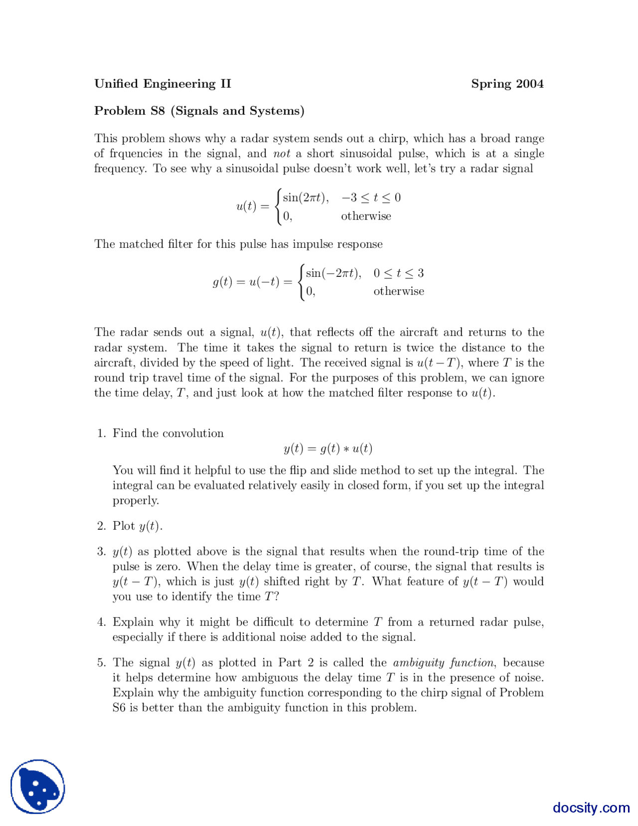 Radar Systems Chirp Signal And System Theory Assignment Docsity