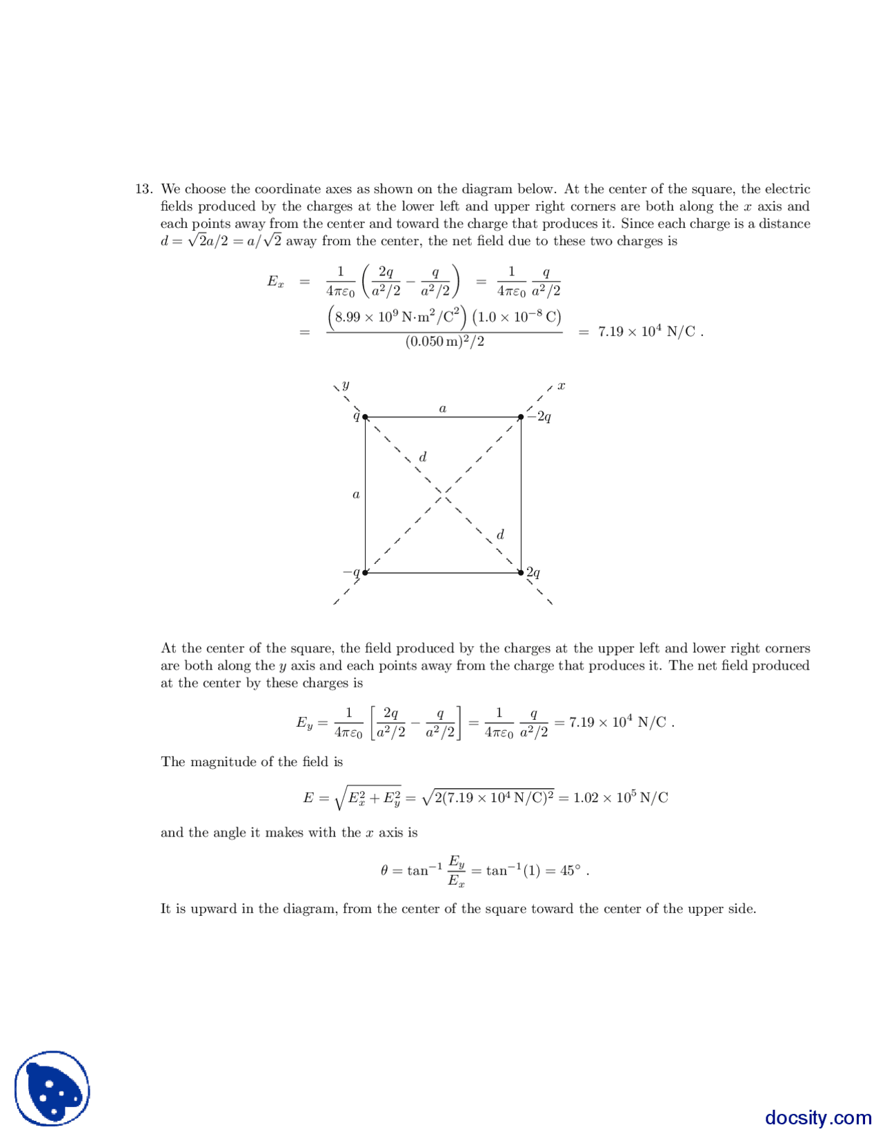 Electric Field Problem 13 with Solution - Docsity
