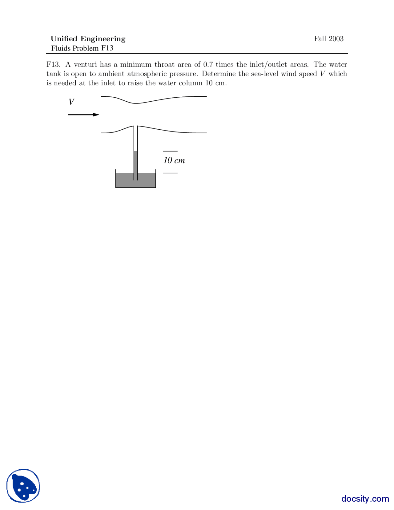 F13 Venturi-Aeronatical Engineering And Fluid Mechanics-Assignment - Docsity