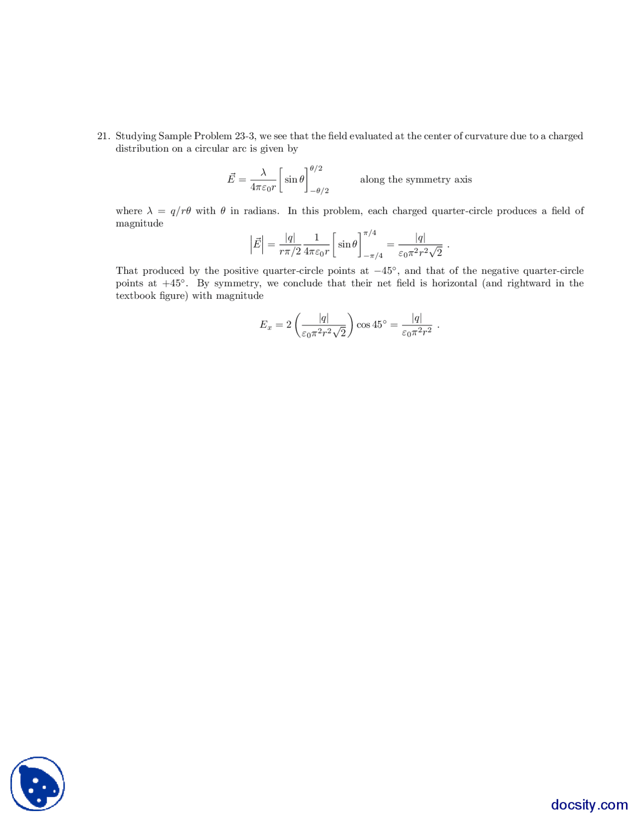 Studying Sample Electric Fields Problem with Solution - Docsity