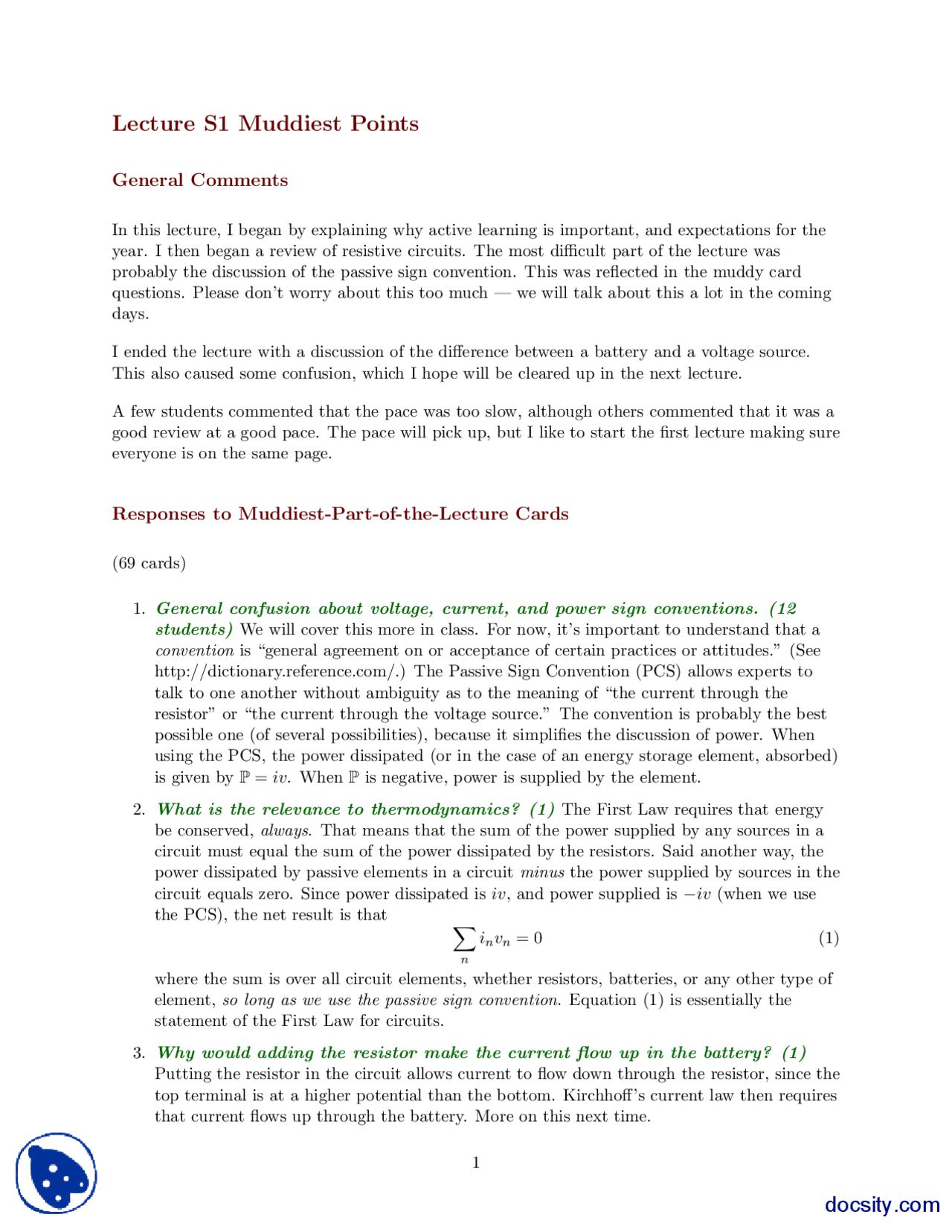 Muddiest Points Part 1 Signal And Systems Lecture Handout Docsity