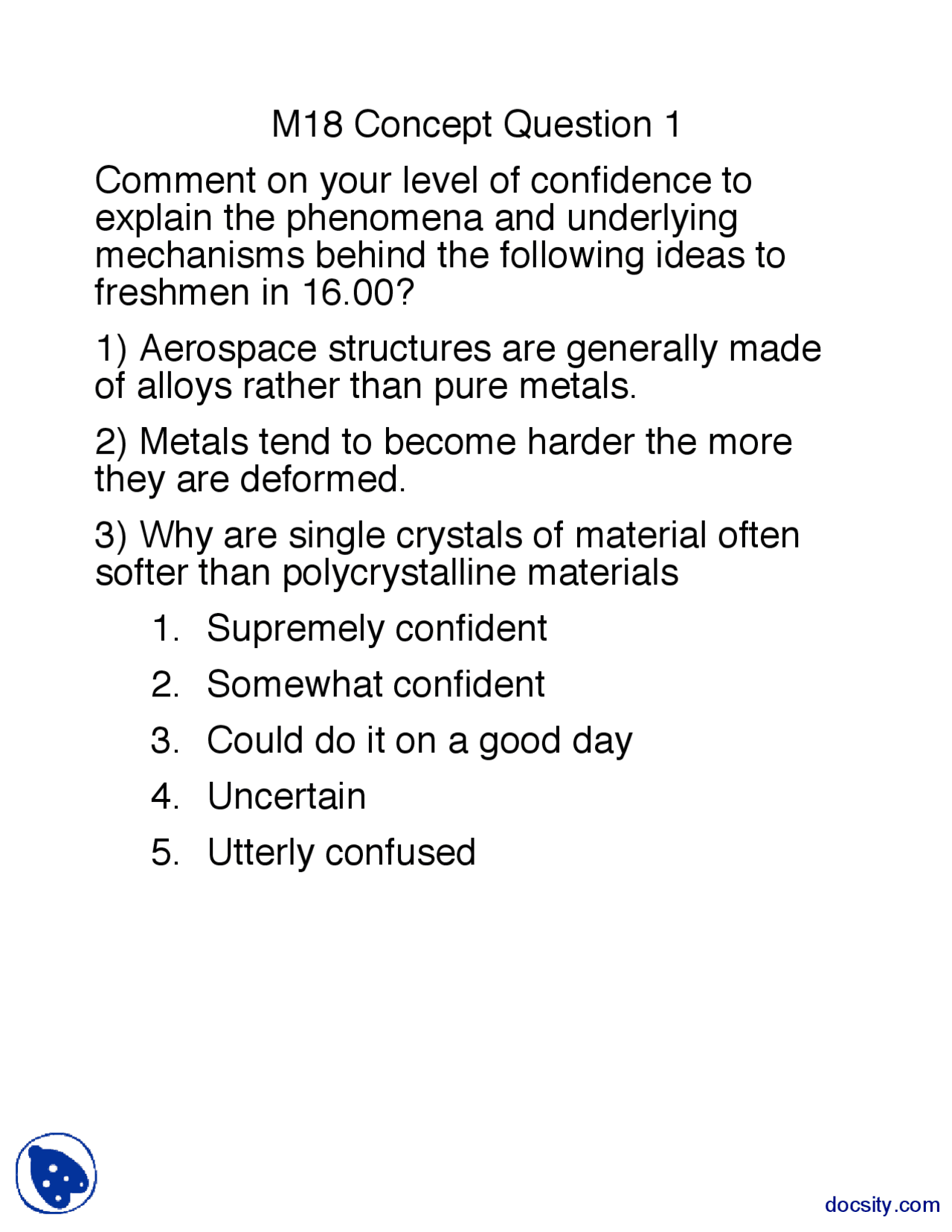 Concept Question Part 19-Structure of Materials-Lecture Handout - Docsity