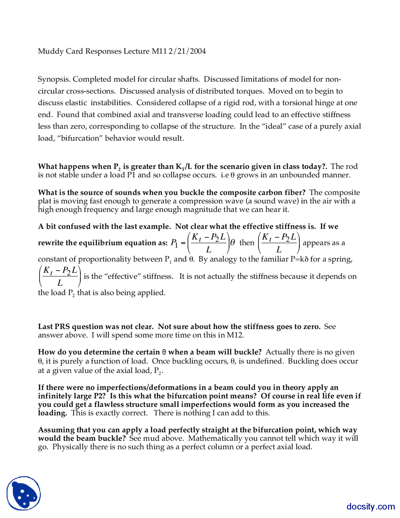 Muddy Card Responses Part 12 Concepts Of Structure Of Materials Lecture