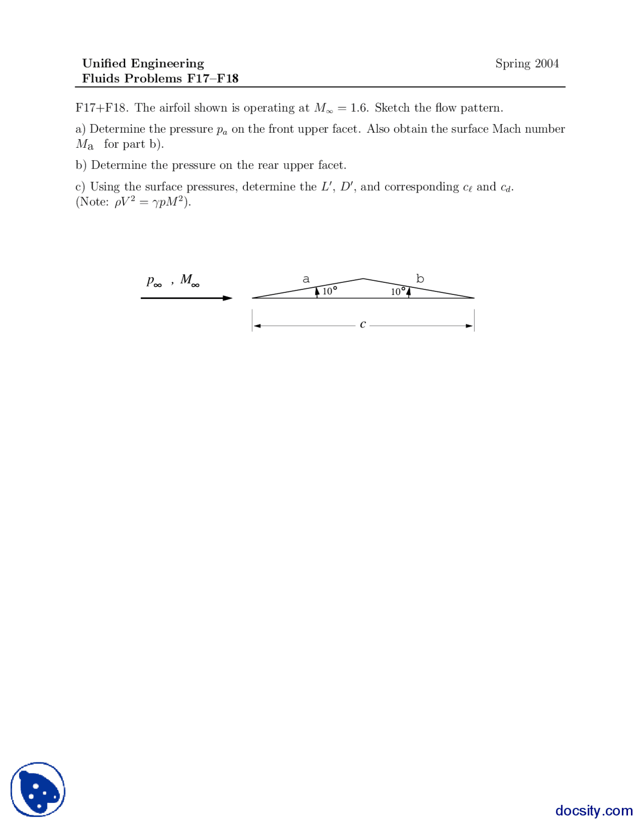 F17 Airfoil-Aeronatical Engineering And Fluid Mechanics-Assignment - Docsity