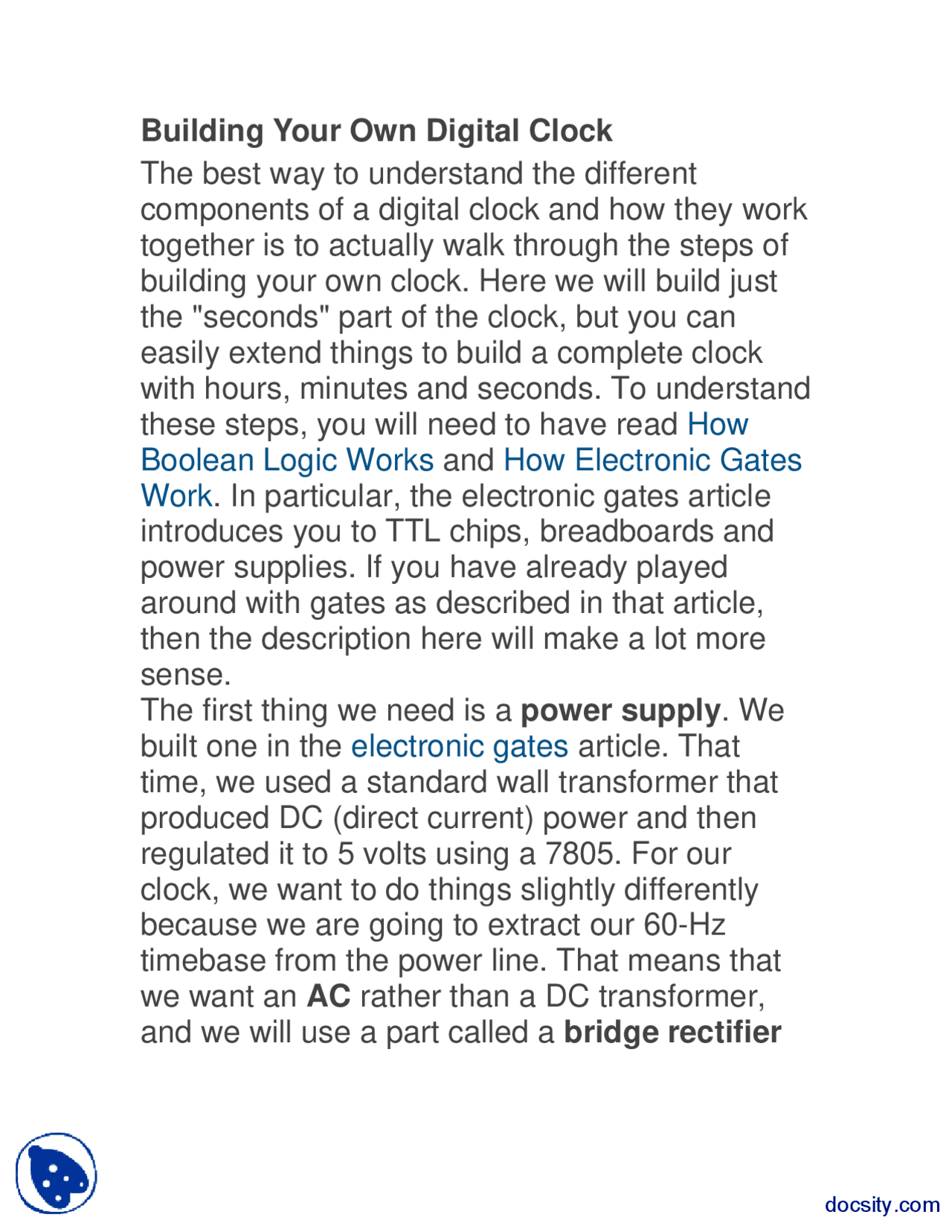 Digital Clock Digital Logic Design And Electronics Lab Handout Docsity