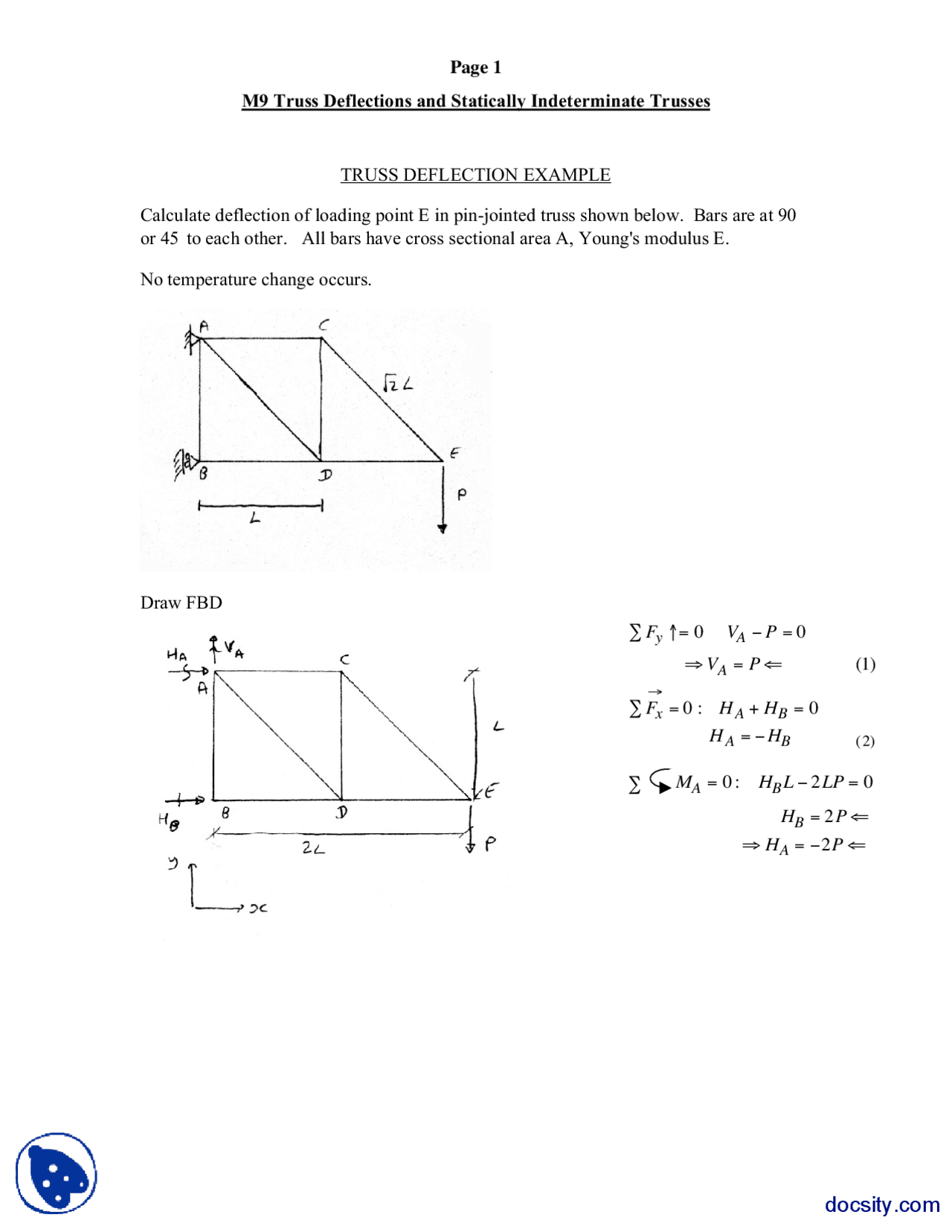 Truss Deflections and Statically Indeterminate Trusses-Material Structures-Lecture Handout ...
