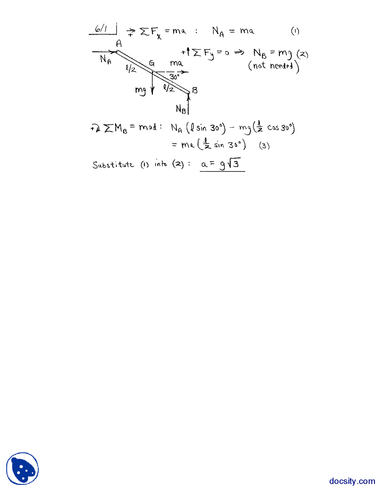 Engineering Dynamics 6th Edition Solution Chapter 6 Part 1 Dynamics Solution Manual Docsity