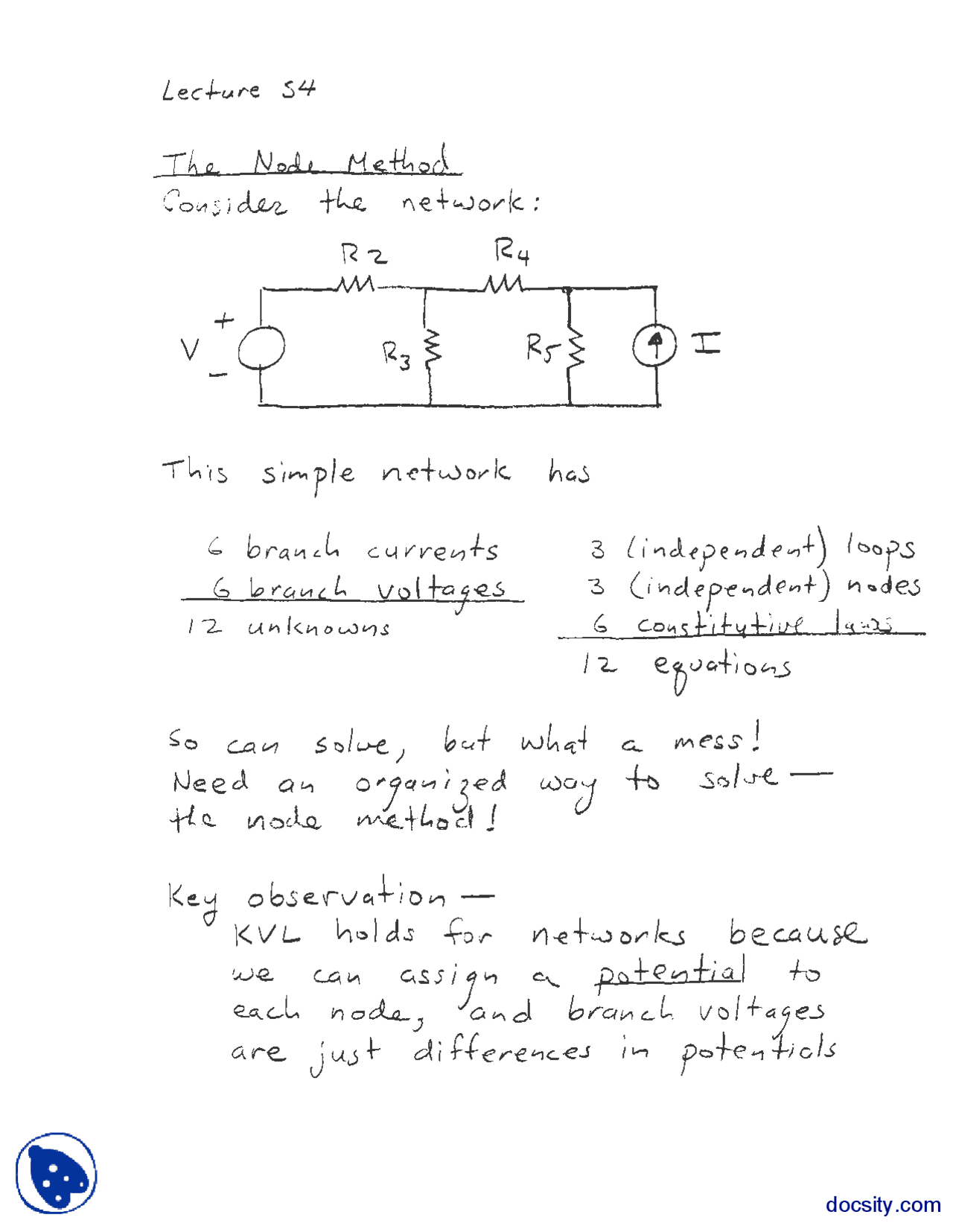 Node Method Ii Signal And System Theory Lecture Handout Docsity