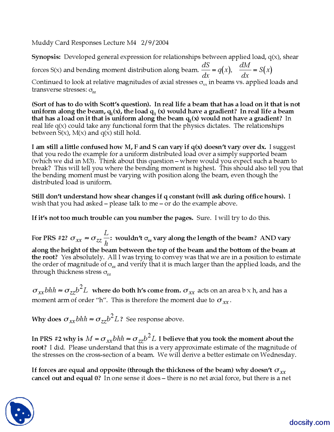 Muddy Card Responses Part 5 Concepts Of Structure Of Materials Lecture