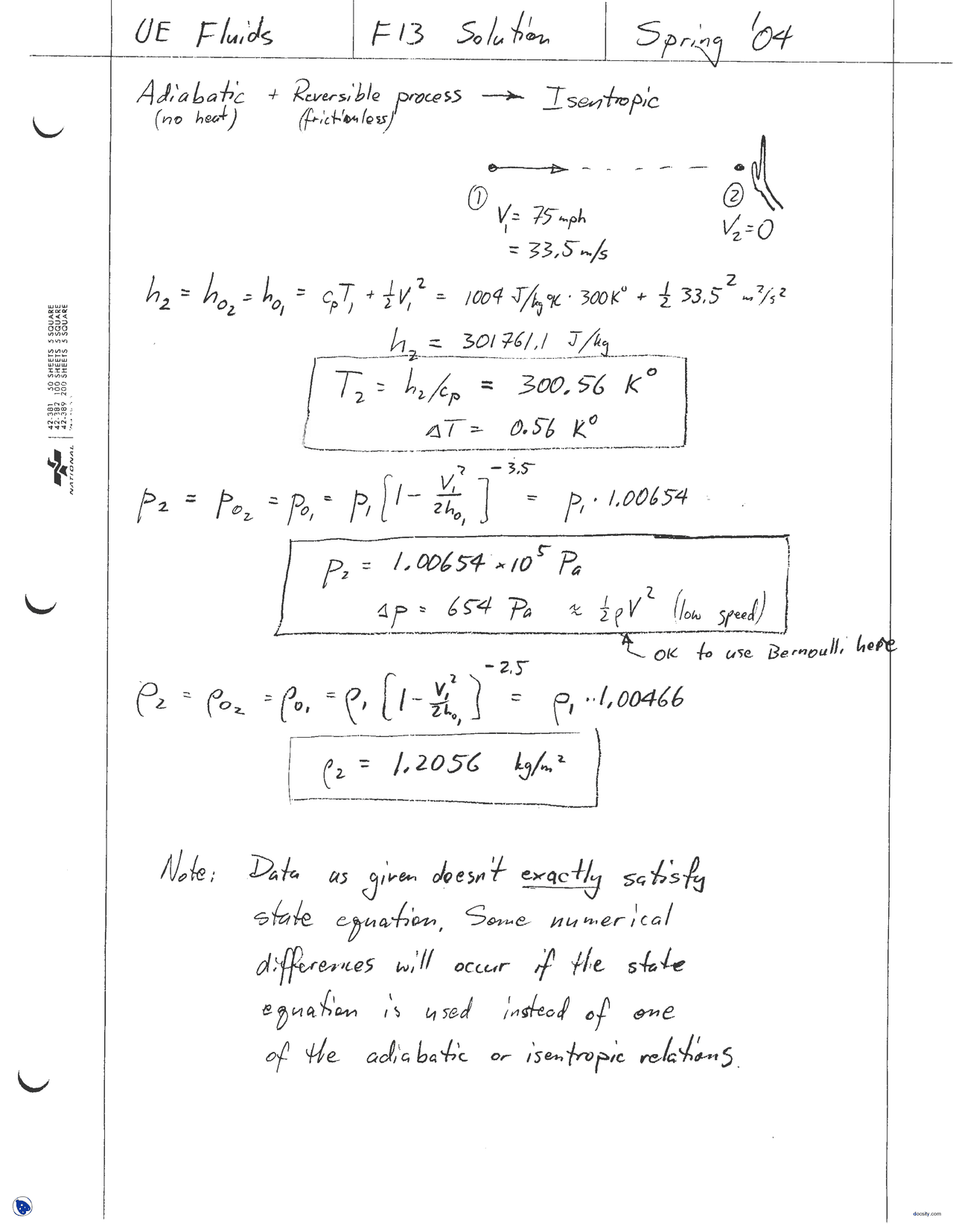 Isentropic Process F13-Fluid Mechanics-Assignment Solution - Docsity