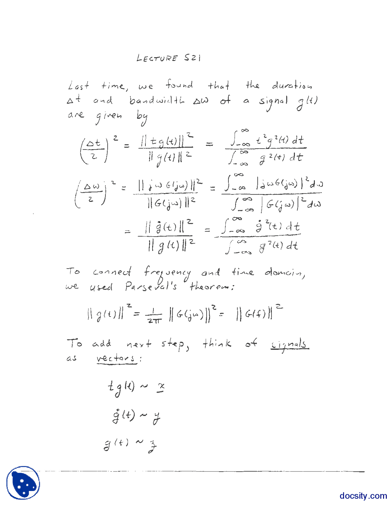Muddiest Points Part 22 Signal And Systems Lecture Handout Docsity
